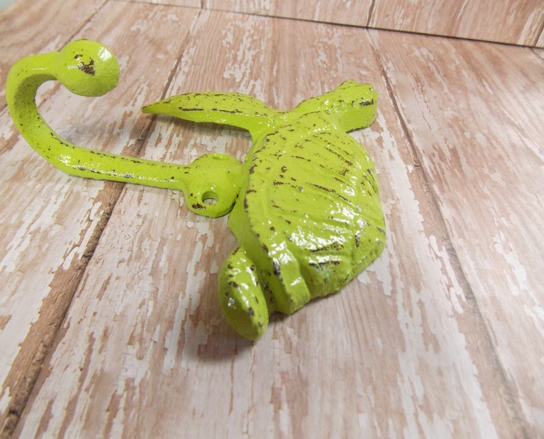 Cast Iron Seaturtle Turtle Hook Lime Green Distressed Little | Etsy