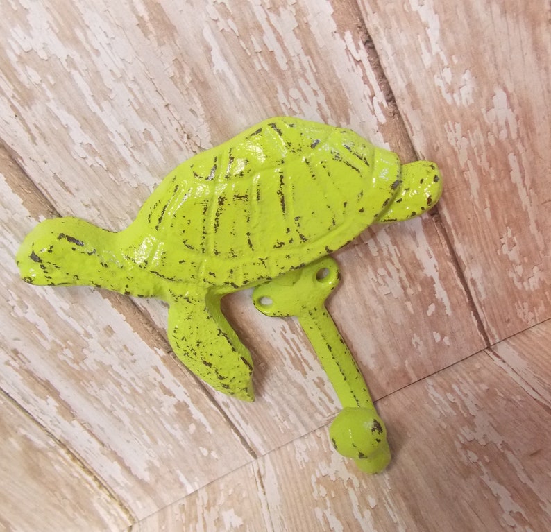 Cast Iron Seaturtle Turtle Hook Lime Green Distressed Little | Etsy
