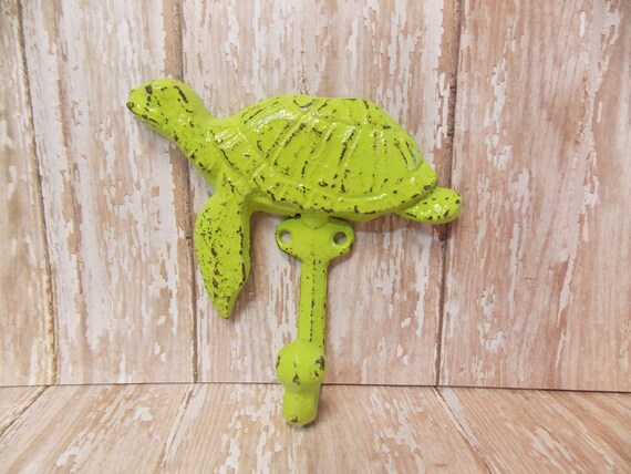Cast Iron Seaturtle Turtle Hook Lime Green Distressed Little | Etsy