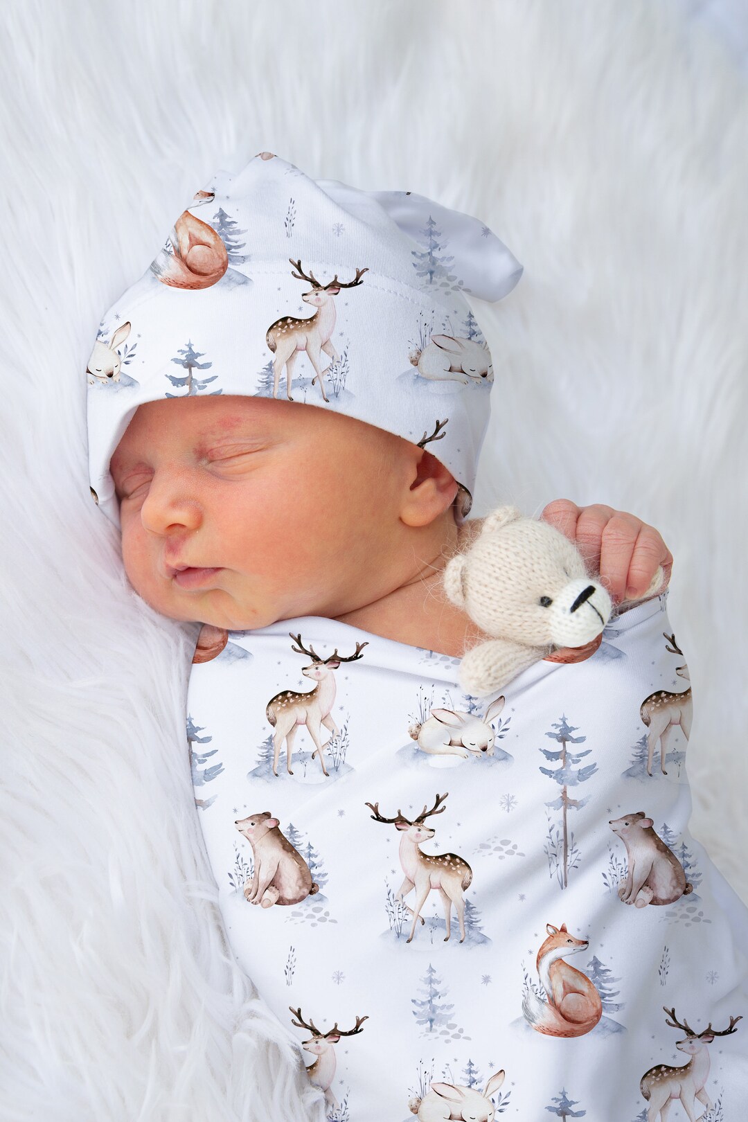 Personalized Baby Swaddle Set: Forest Animals, Woodland Nursery Decor ...