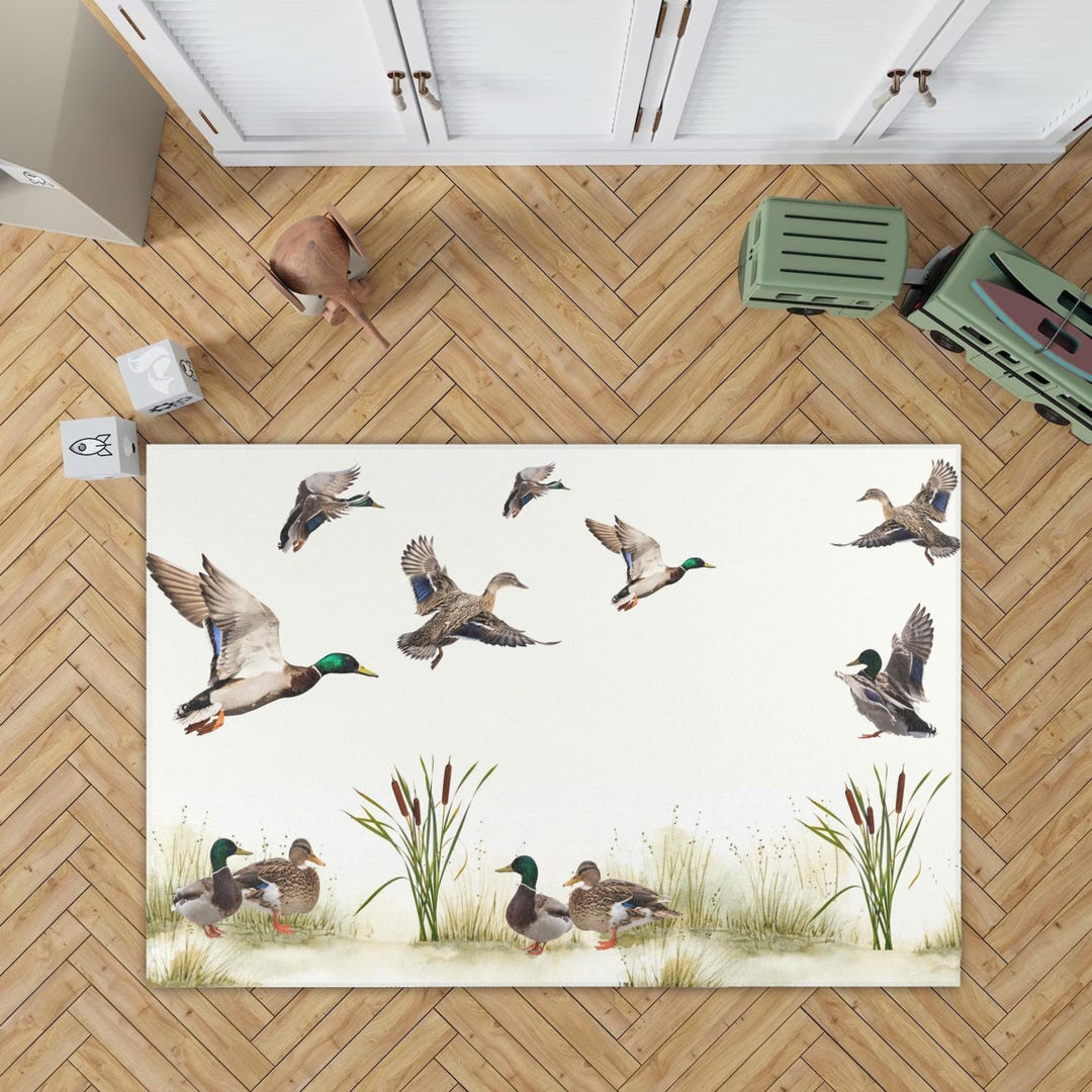 Wetland Grass and Mallard Ducks Area Rug Nursery Carpet Waterfowl Birds ...