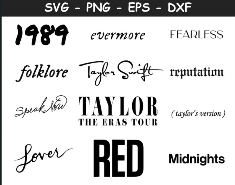 Taylor Swift Albums Svg Mega Pack 1989 Taylor Reputation Archivo