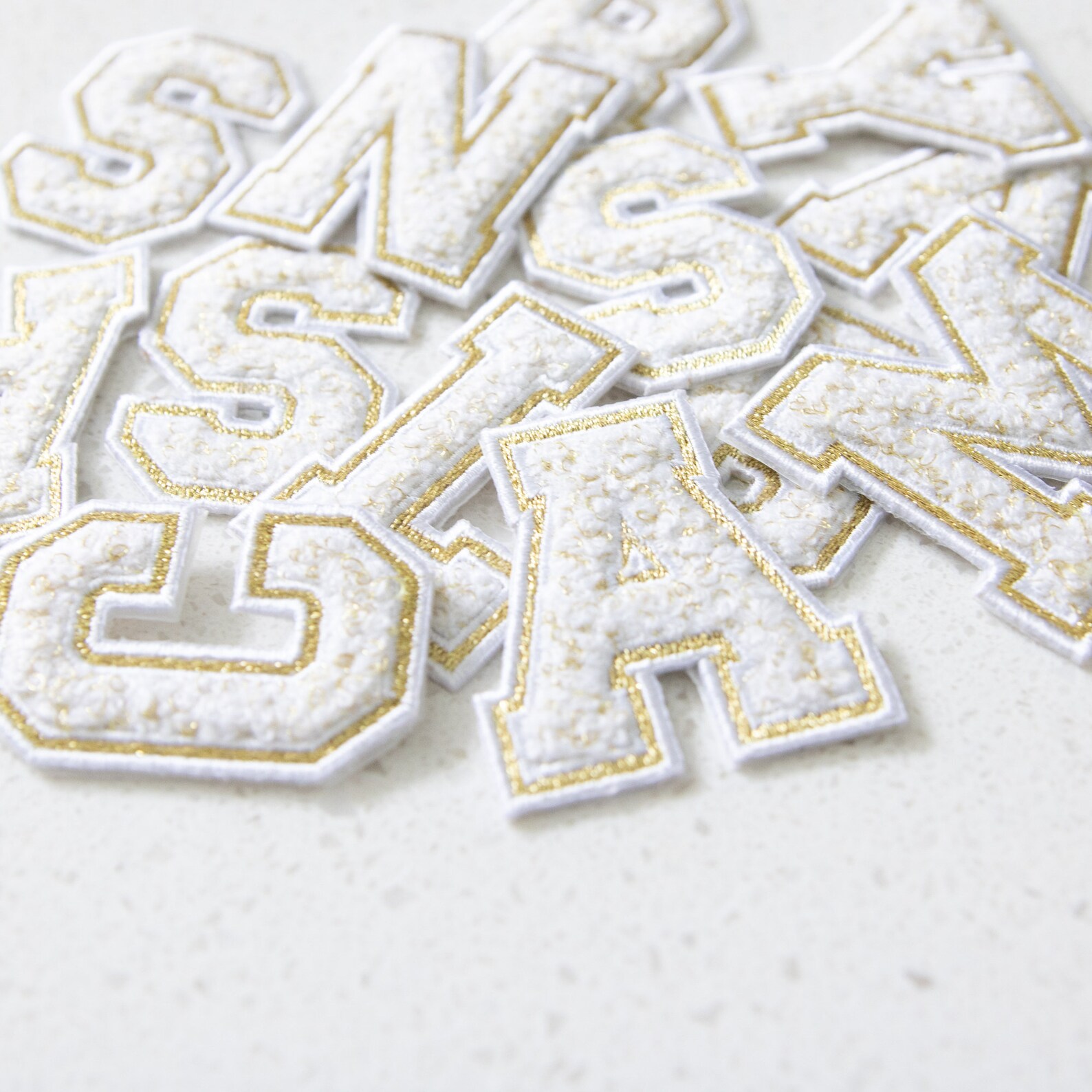 White and Gold Chenille Varsity Letter Patch ONLY Adhesive | Etsy