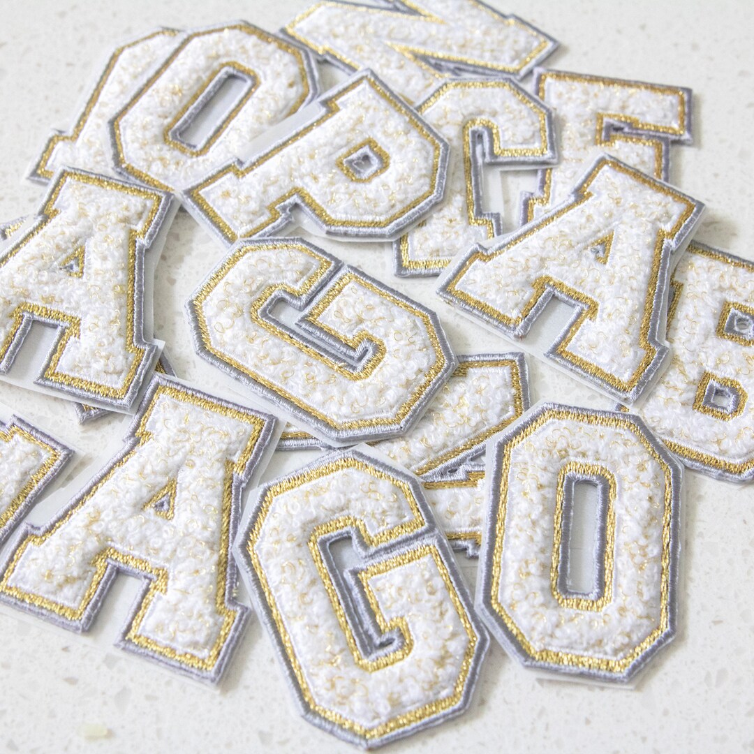 Gray and Gold Chenille Varsity Letter Patch ONLY - Adhesive Backing ...