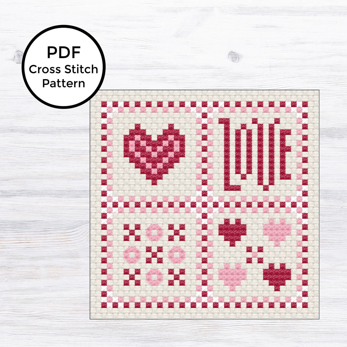 Love Hearts Counted Cross Stitch Pattern for Beginners Digital Download ...