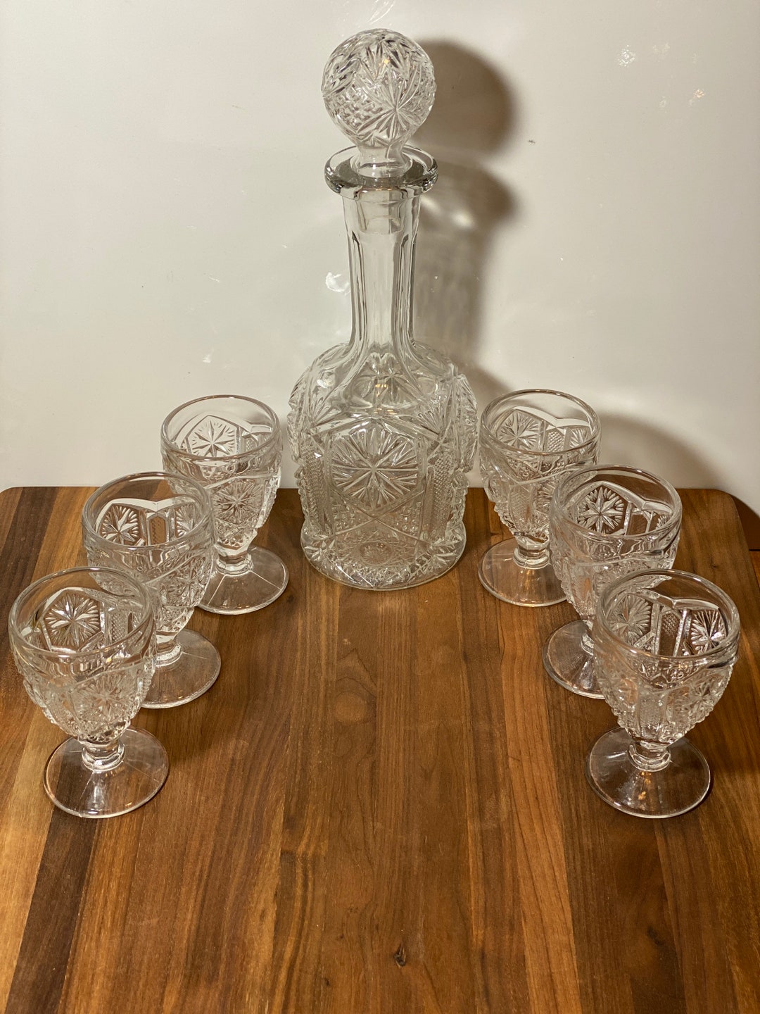 Vintage Clear Glass Ornate Decanter Set - Etsy