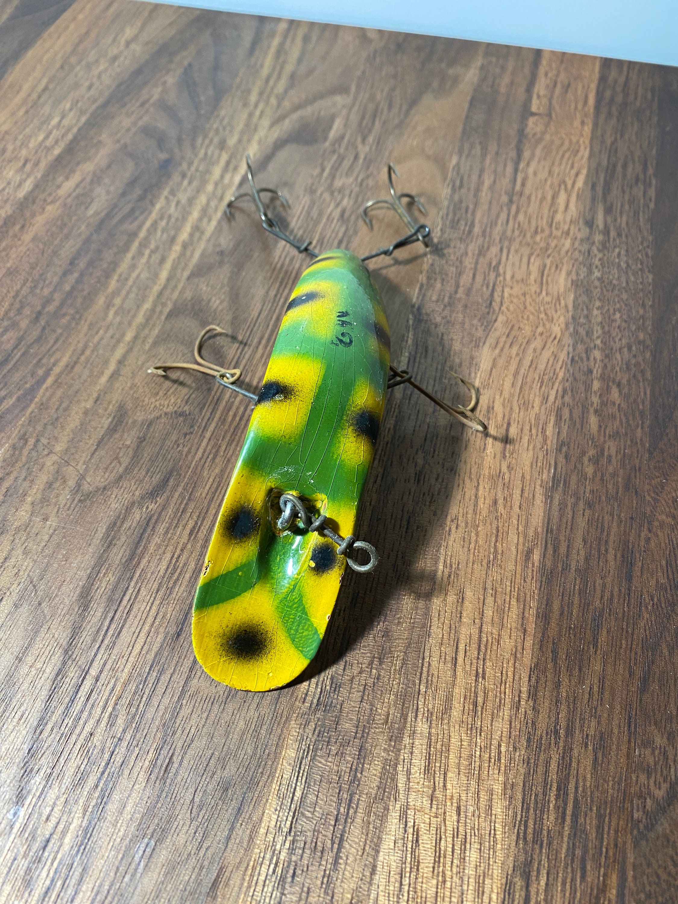 Vintage Green & Yellow 4 Hook Fishing Lure - Etsy