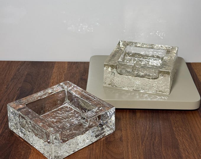 Vintage Square Solid Glass Ashtray Set - Etsy
