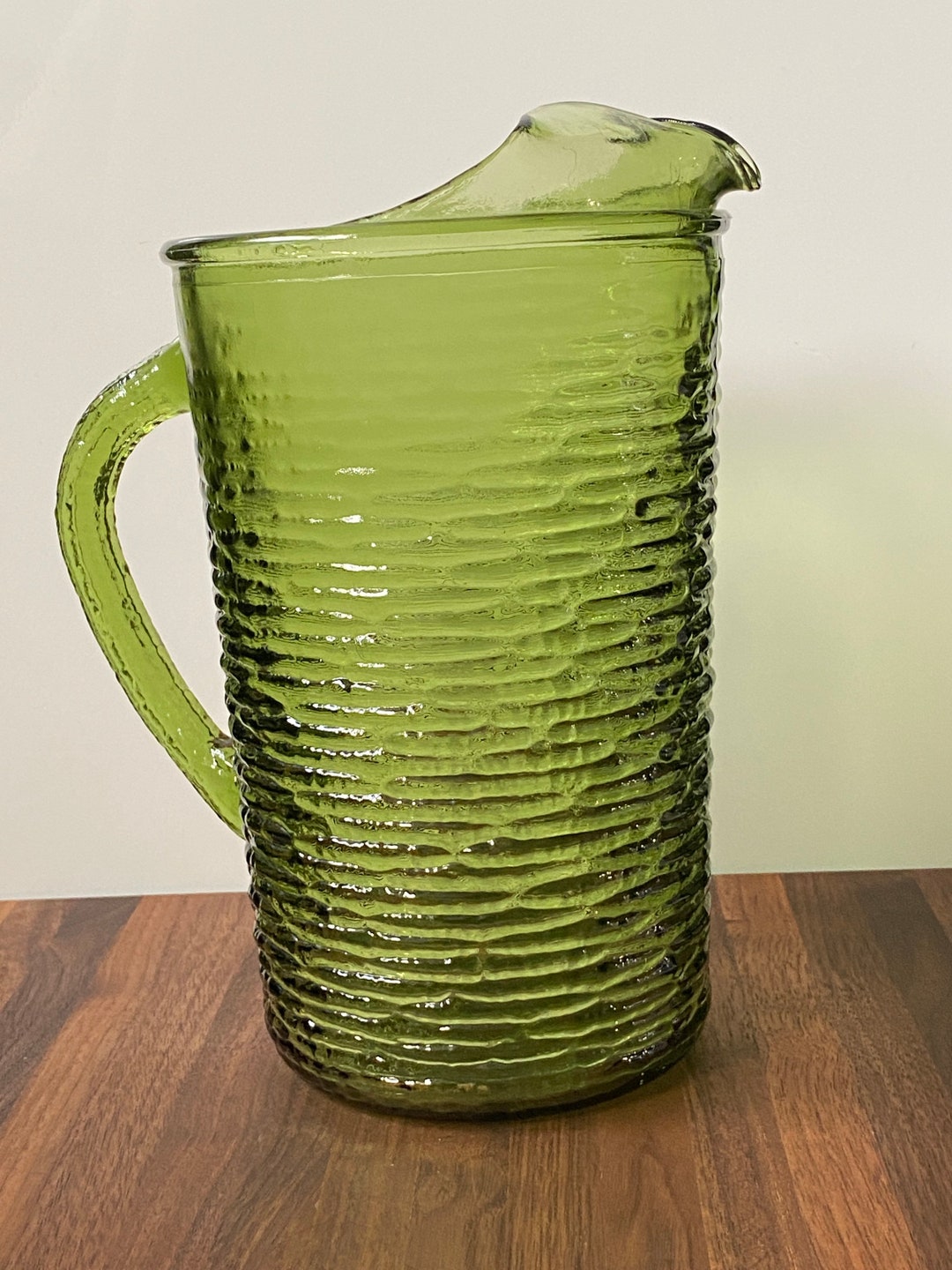 Vintage Translucent Olive Green Ornate Pitcher - Etsy