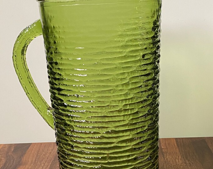 Vintage Translucent Olive Green Ornate Pitcher - Etsy