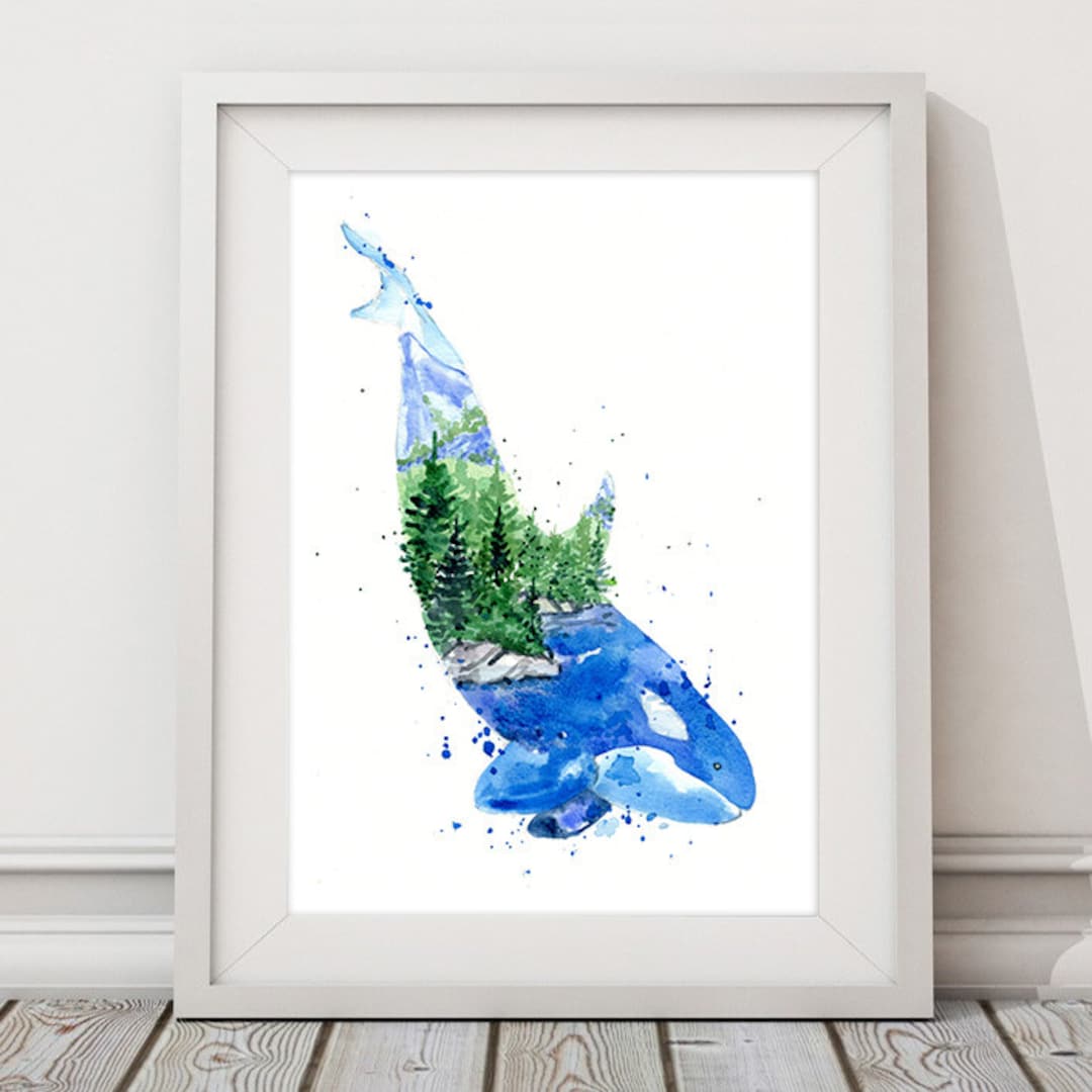 Orca Killer Whale Ocean Spirit Animal Watercolor Art Print, Coastal ...