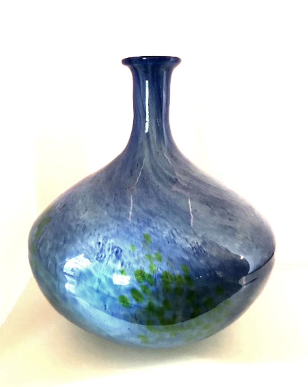 Decorative Art Vase Blue Swirl Green Splashes Large 13 - Etsy UK