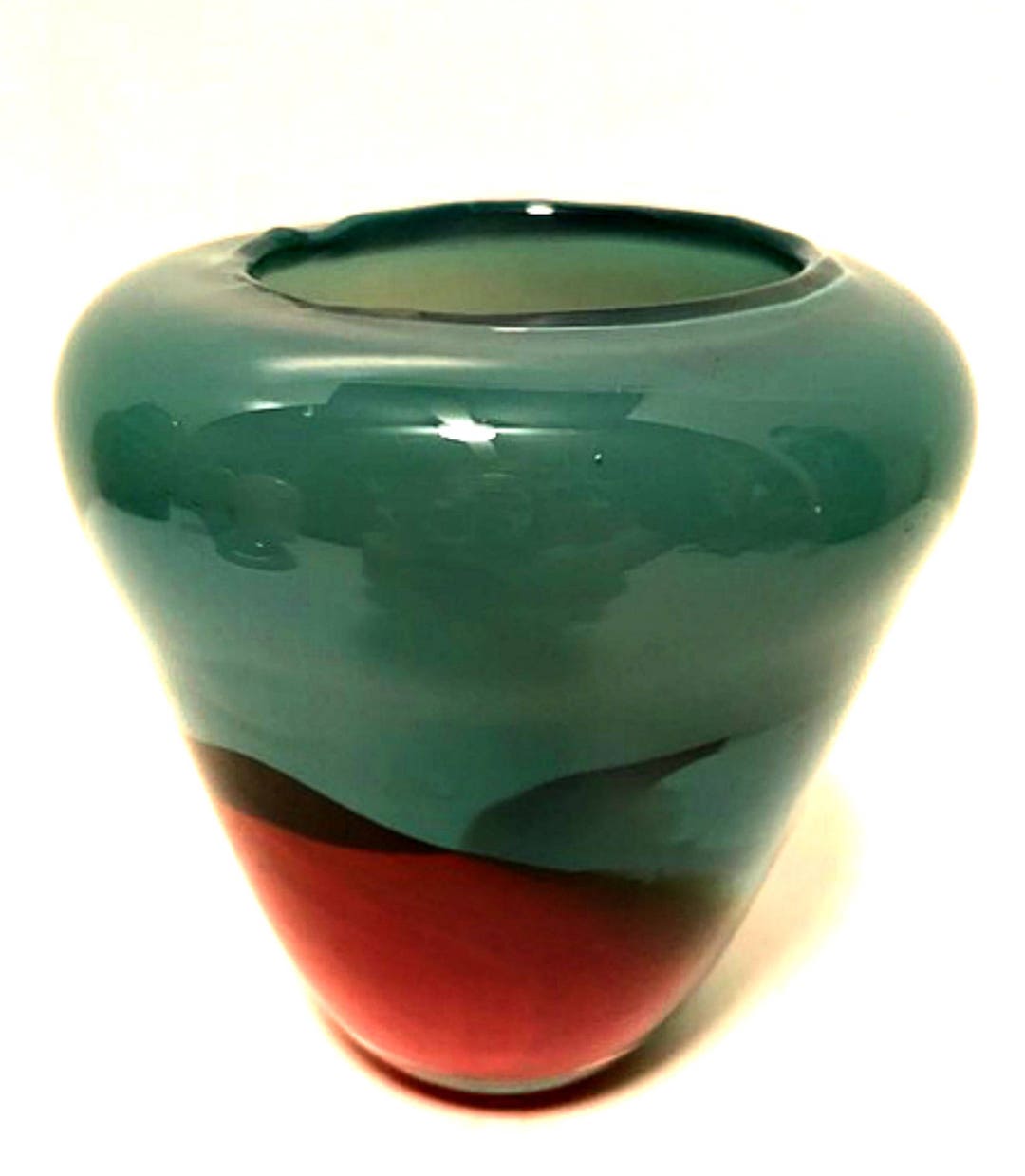 Art Glass Vase Dusty Blue With Red & Purple Detail Hand Blown 4.75 ...