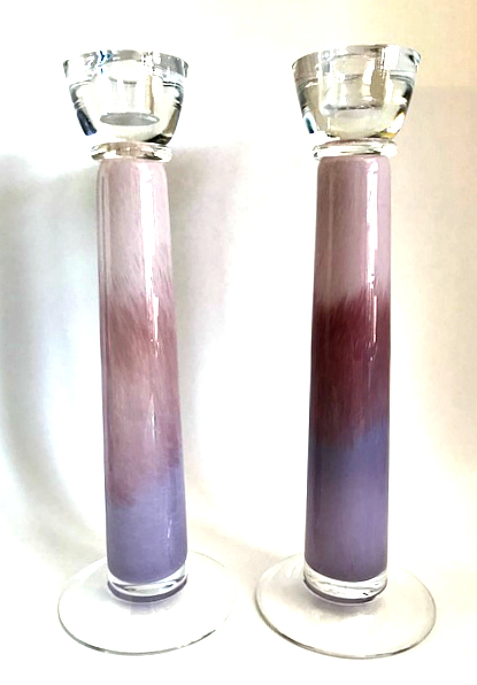 Art Glass Candlesticks Lavender Purple Ombre Heavy Candle - Etsy