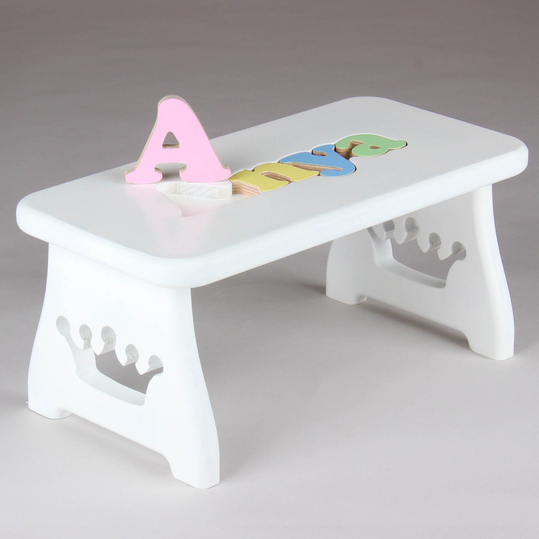 Name Puzzle Stool WHITE FINISH Puzzle Step Stool, First Birthday Gift ...