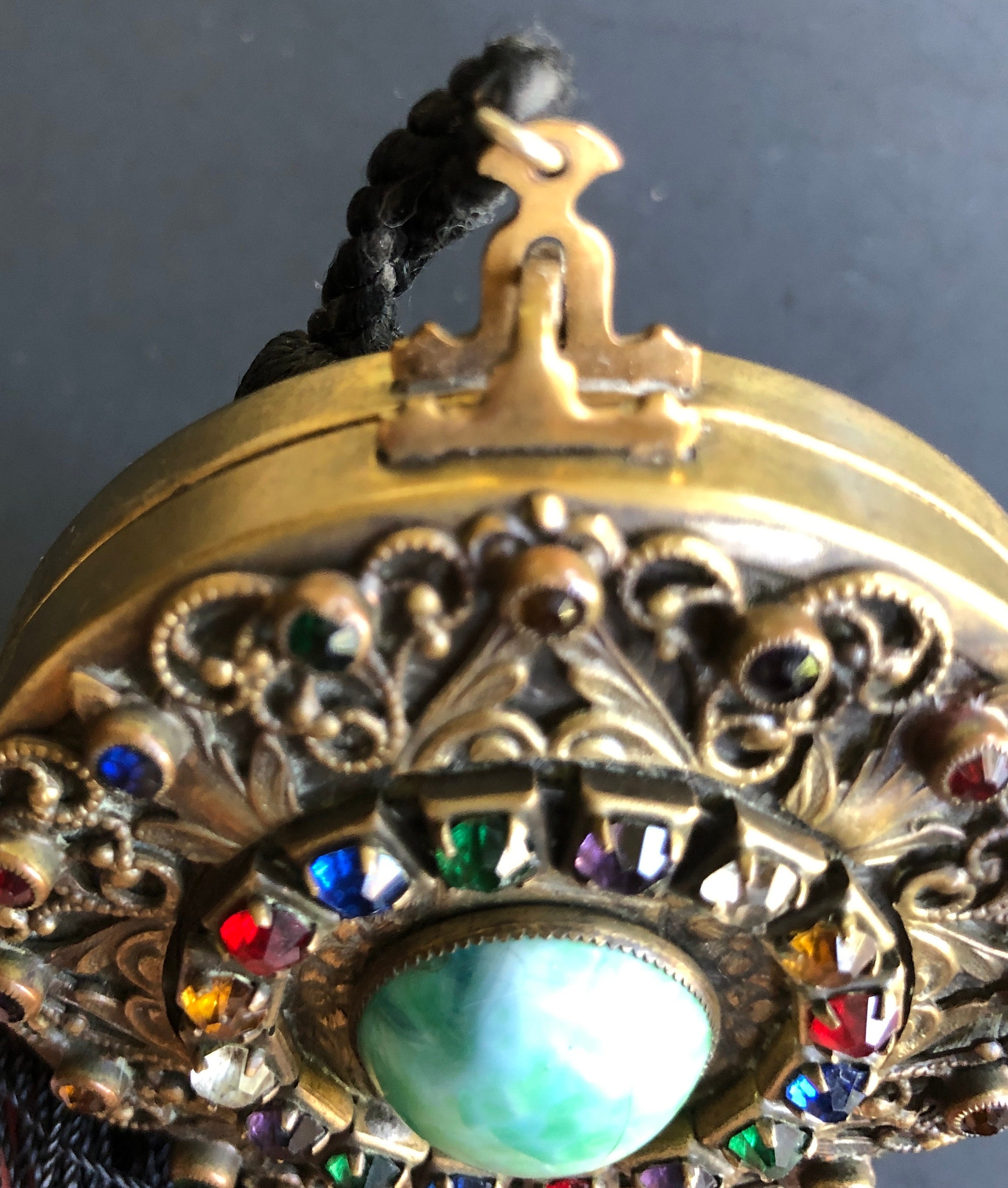 1920s Brass COMPACT DANCE PURSE With Rhinestones Set in Filigree and a ...