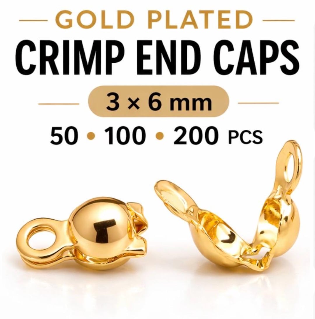 Gold Plated Crimp End Caps 3x6mm Bracelet Cord End Caps Jewelry Making ...