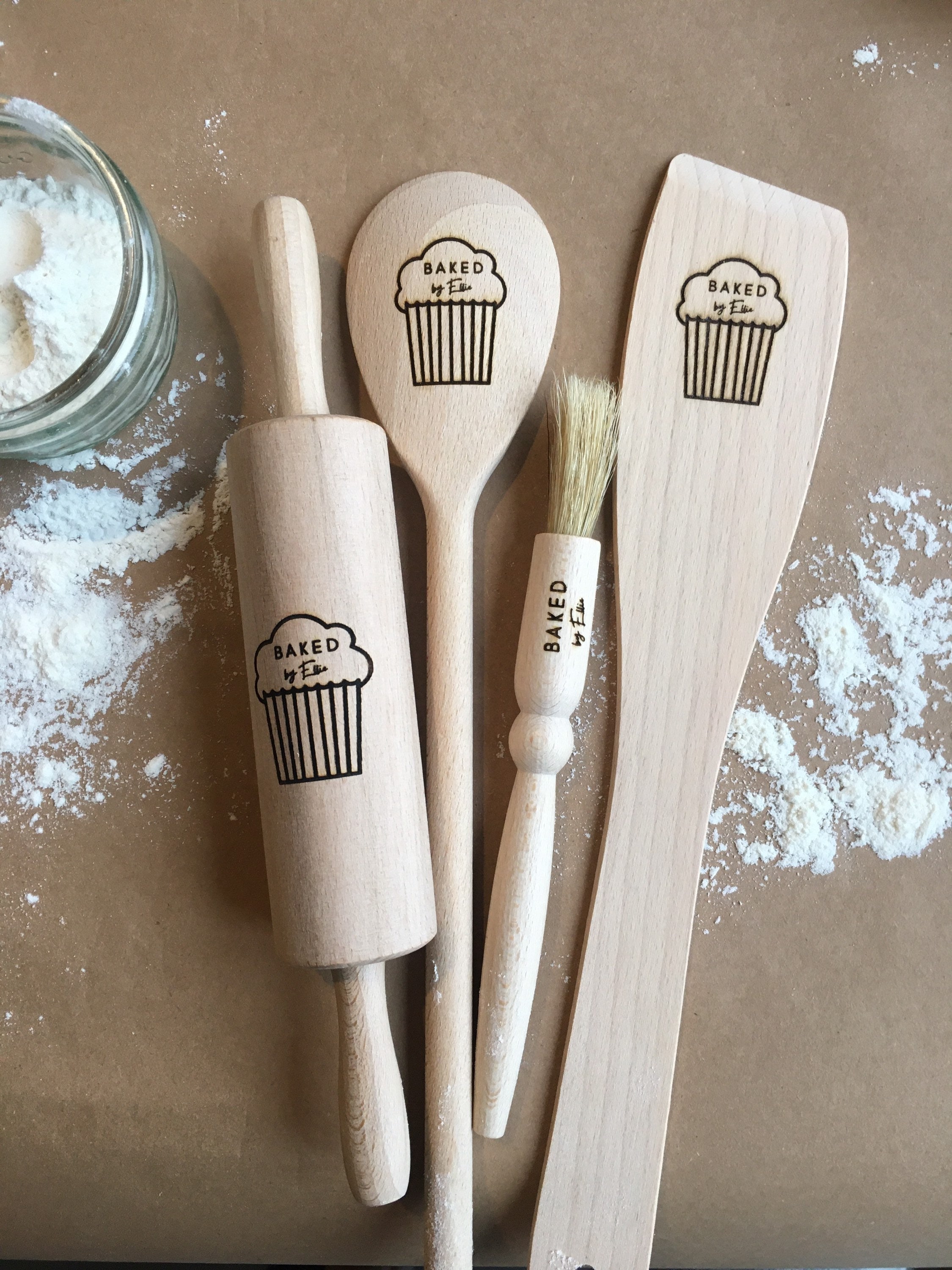 Personalised 4 piece wooden baking set | Etsy