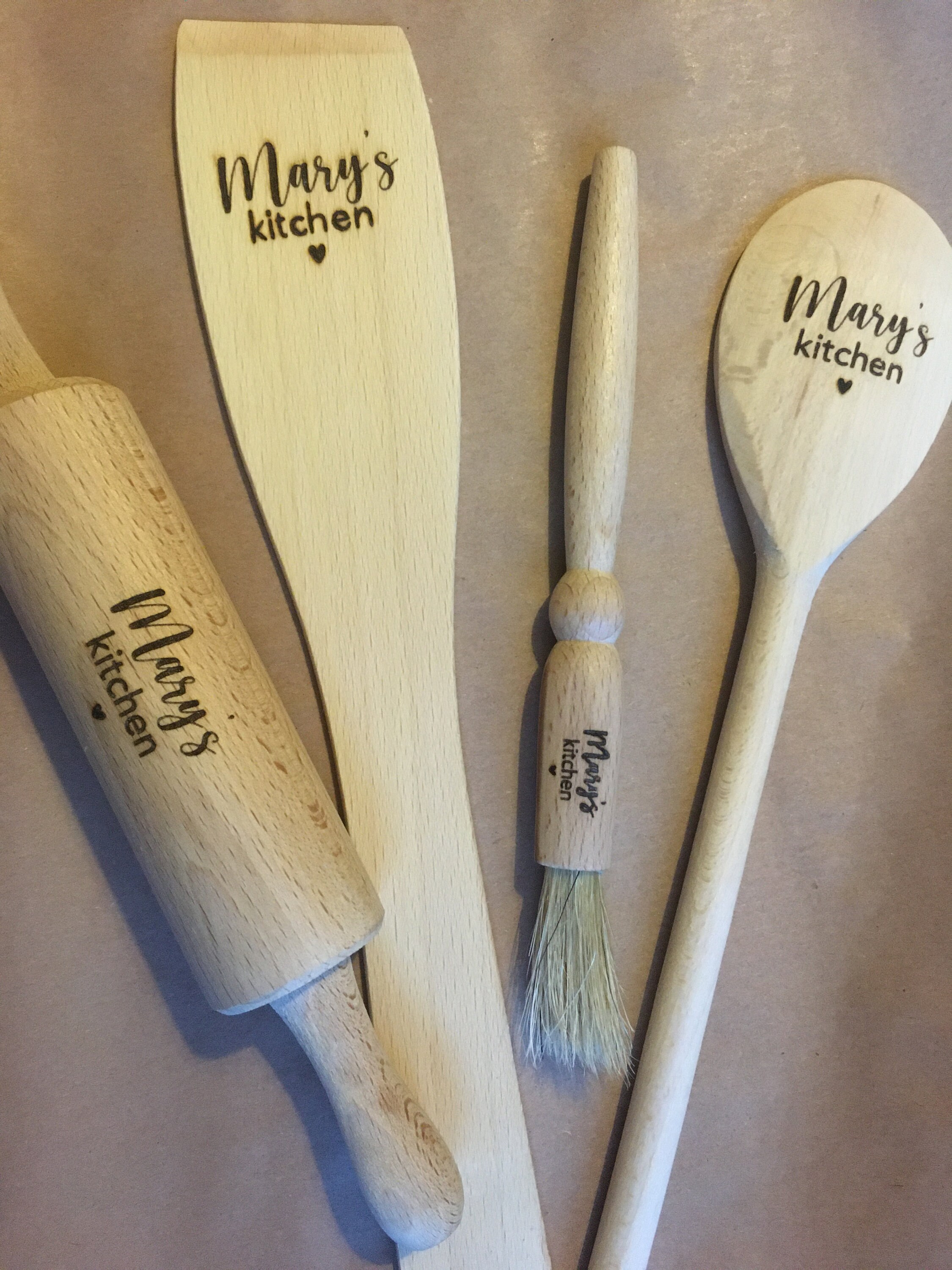Personalised 4 piece wooden baking set | Etsy