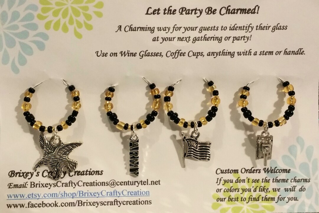 US Army Wine Charms Set 0f 4 Eagle Flag Tank and Army Tag - Etsy