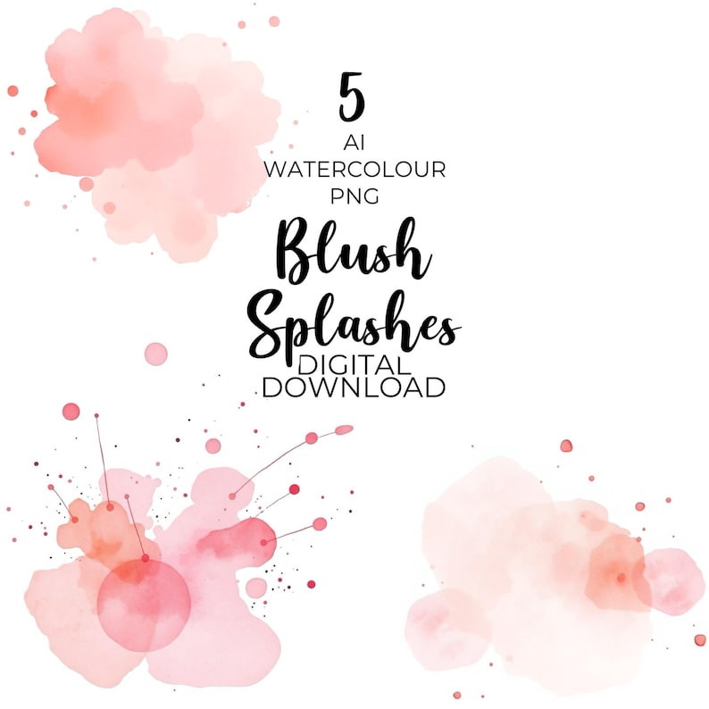 Blush Pink Watercolor Splash PNG Set, Artistic Textures (digital ...