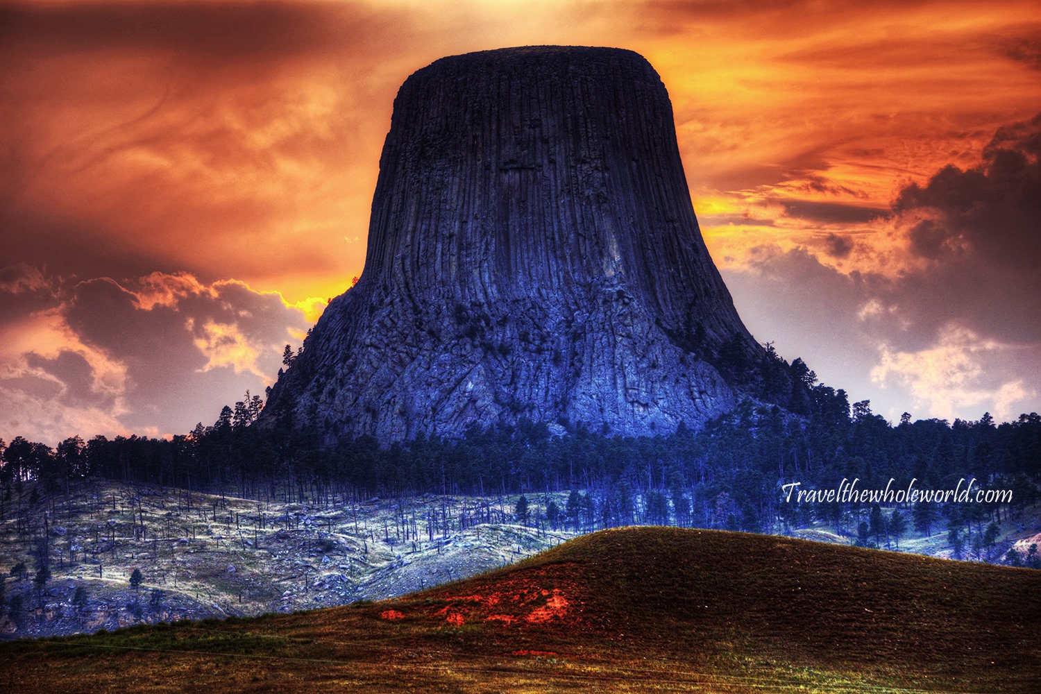 Devils Tower During Sunrise Sunset