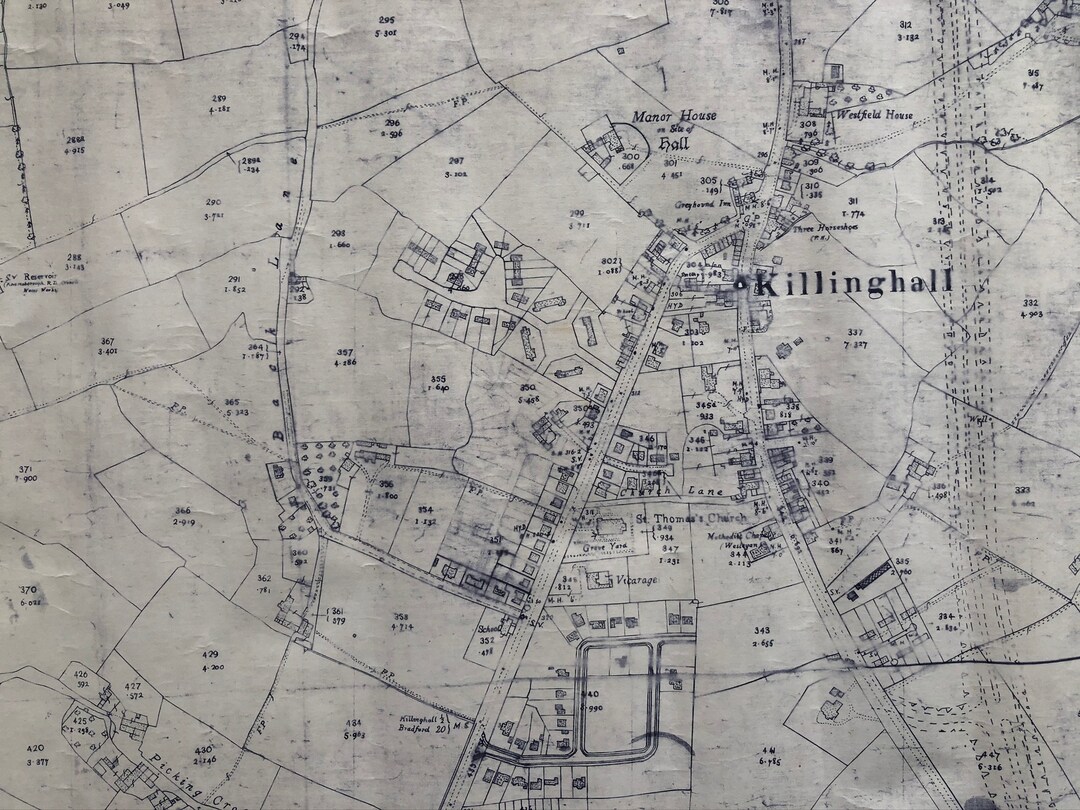 Large Vintage Photostat Map From 1909 Killinghall, Nr Harrogate, North ...