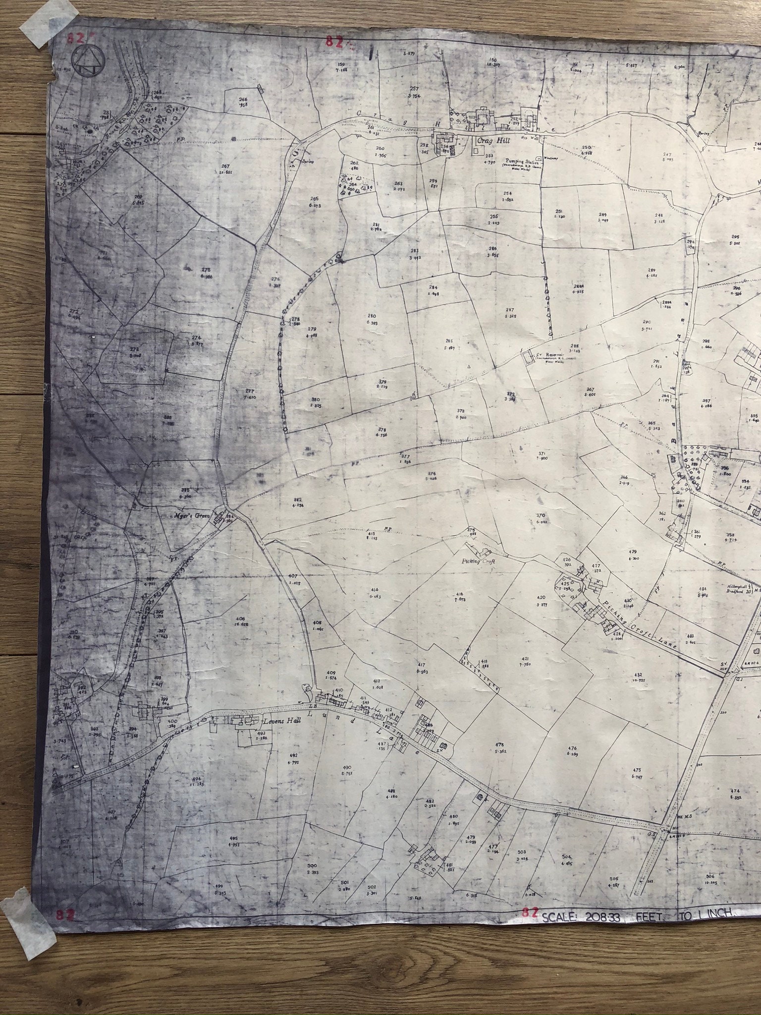 Large Vintage Photostat Map From 1909 Killinghall, Nr Harrogate, North ...