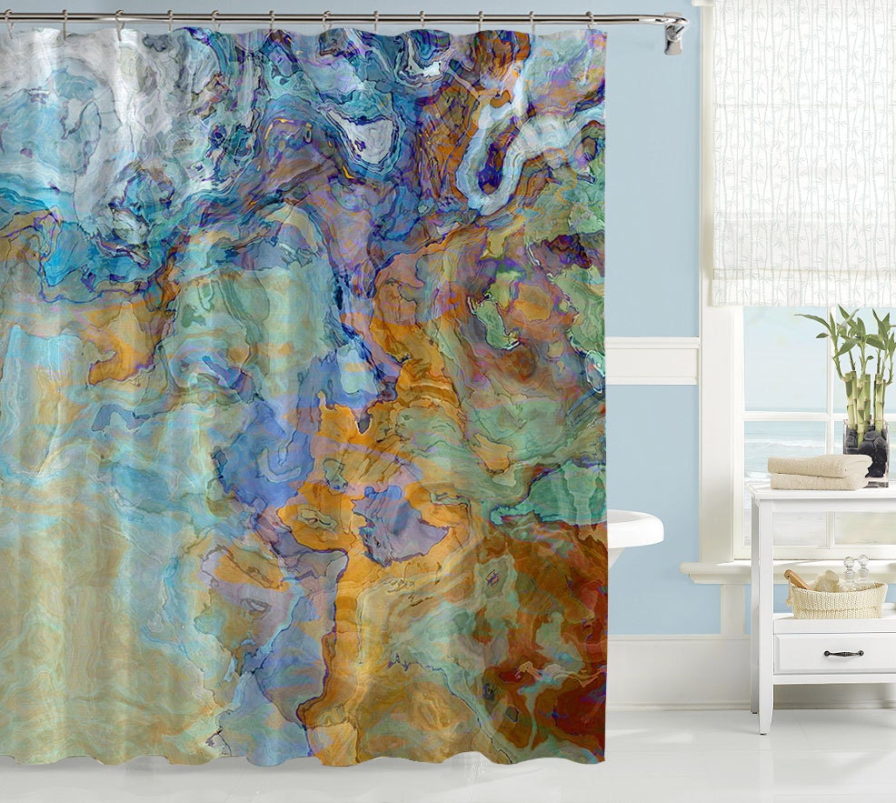 Abstract Art Shower Curtain Contemporary Bathroom Decor Aqua - Etsy