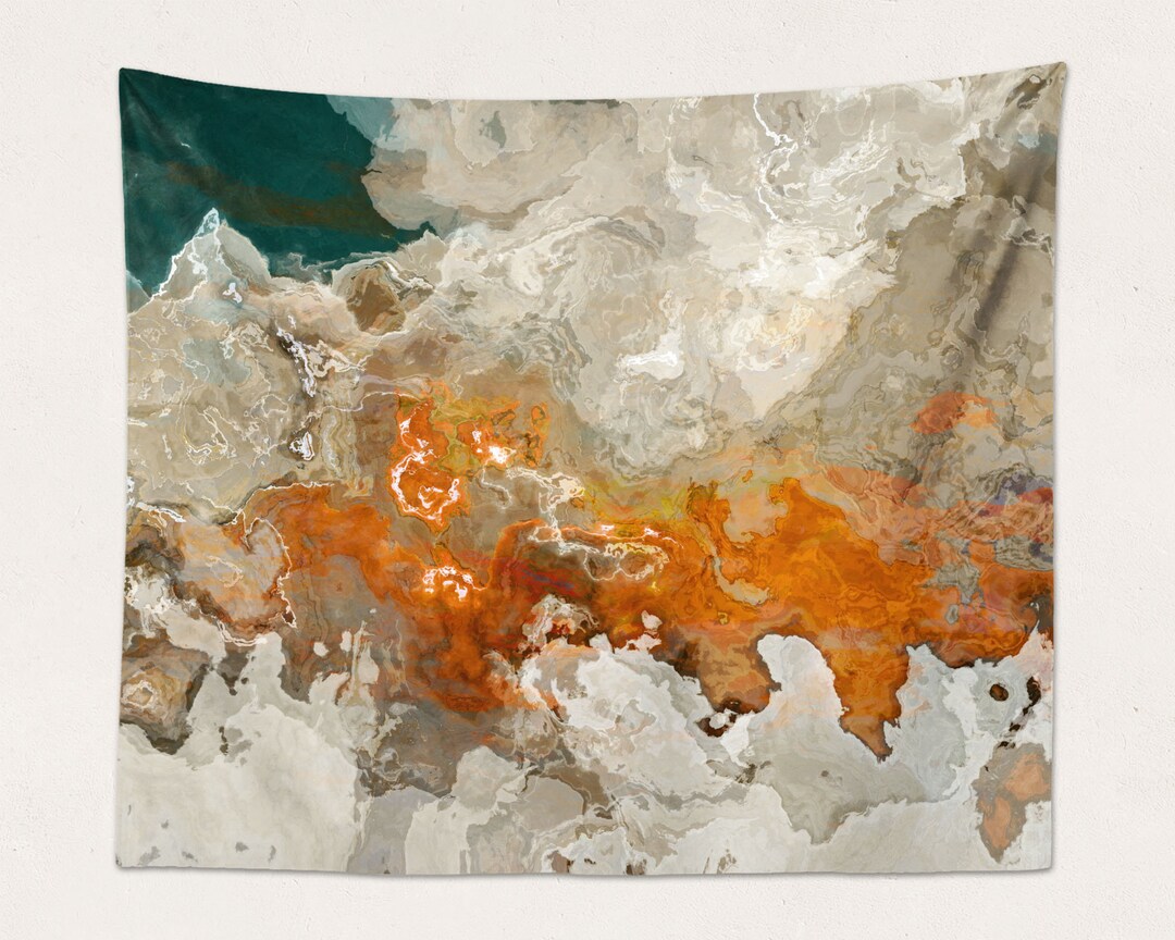 Abstract Art Tapestry Large Wall Hanging in Orange White and - Etsy