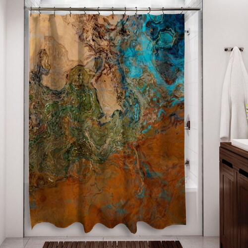 Southwestern Colors Shower Curtain Abstract Art In Turquoise Etsy