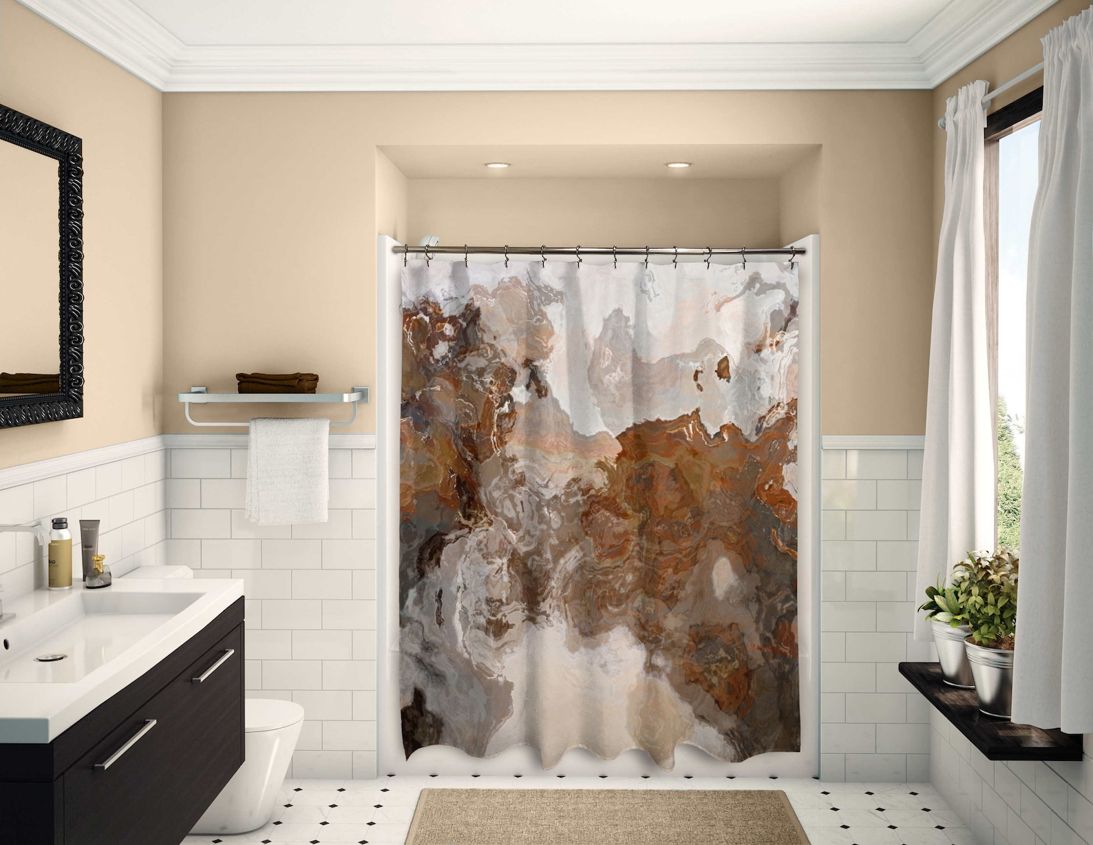 Abstract Art Shower Curtain Contemporary Bathroom Decor - Etsy