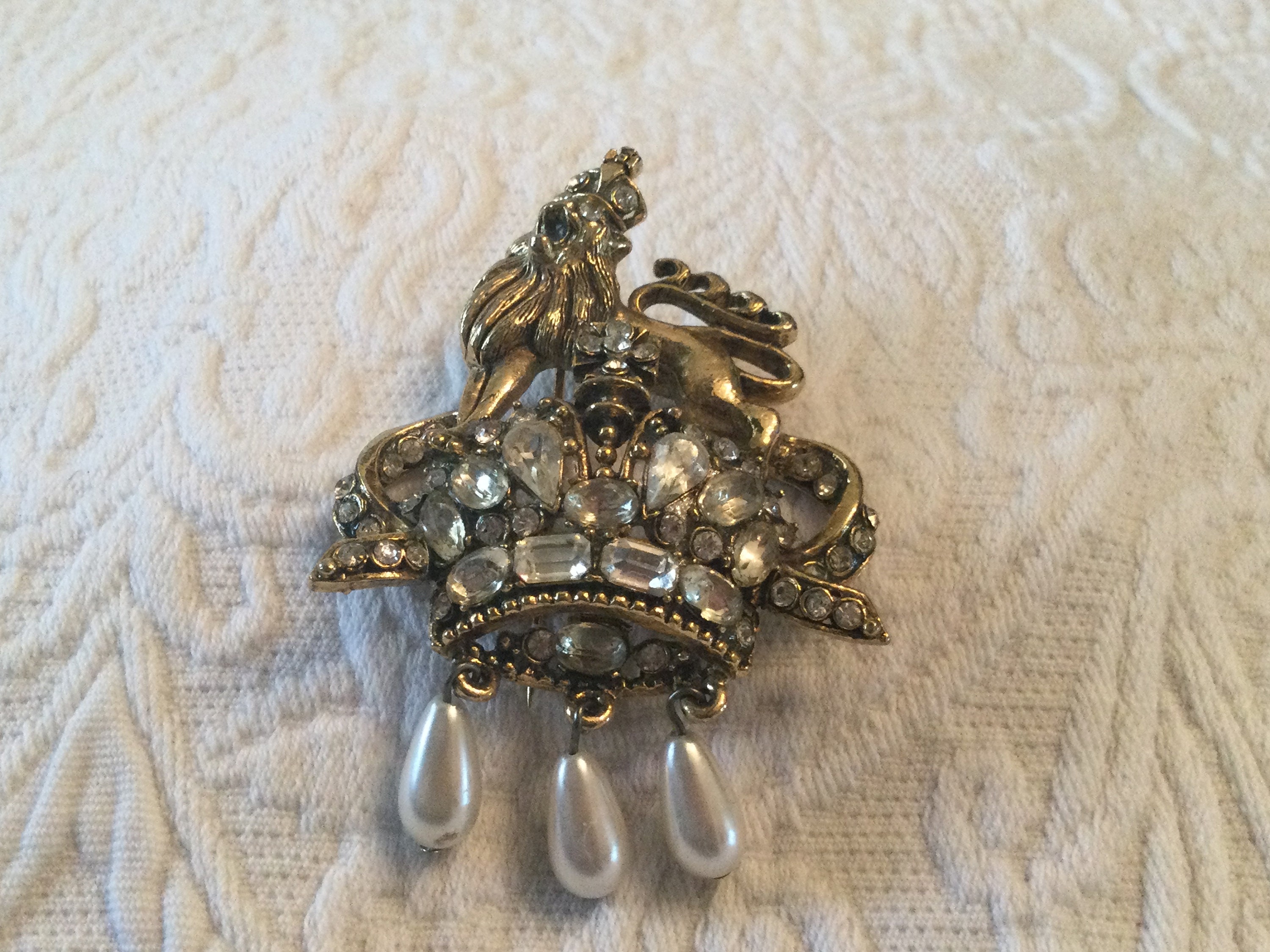 Brooch, Richard Serbin Royal Lion Crest Brooch/ Pin, With Crystal ...