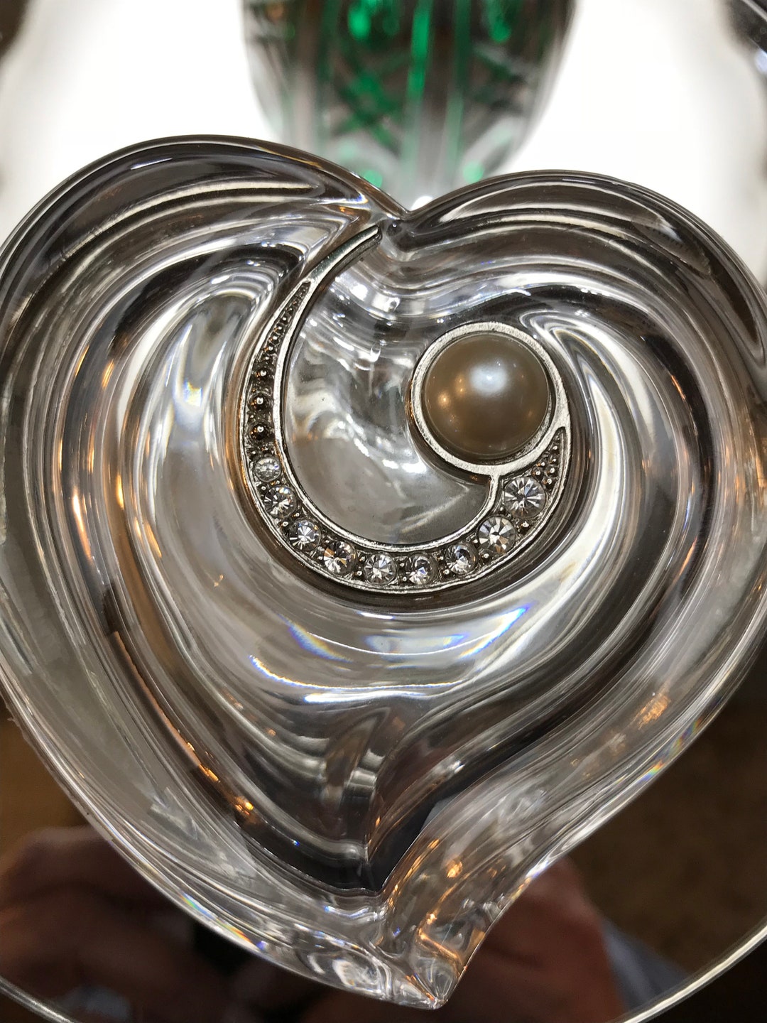 Lenox Crystal Heart Shaped Jewerly Trinket Box,silver Trim, Pearls and ...