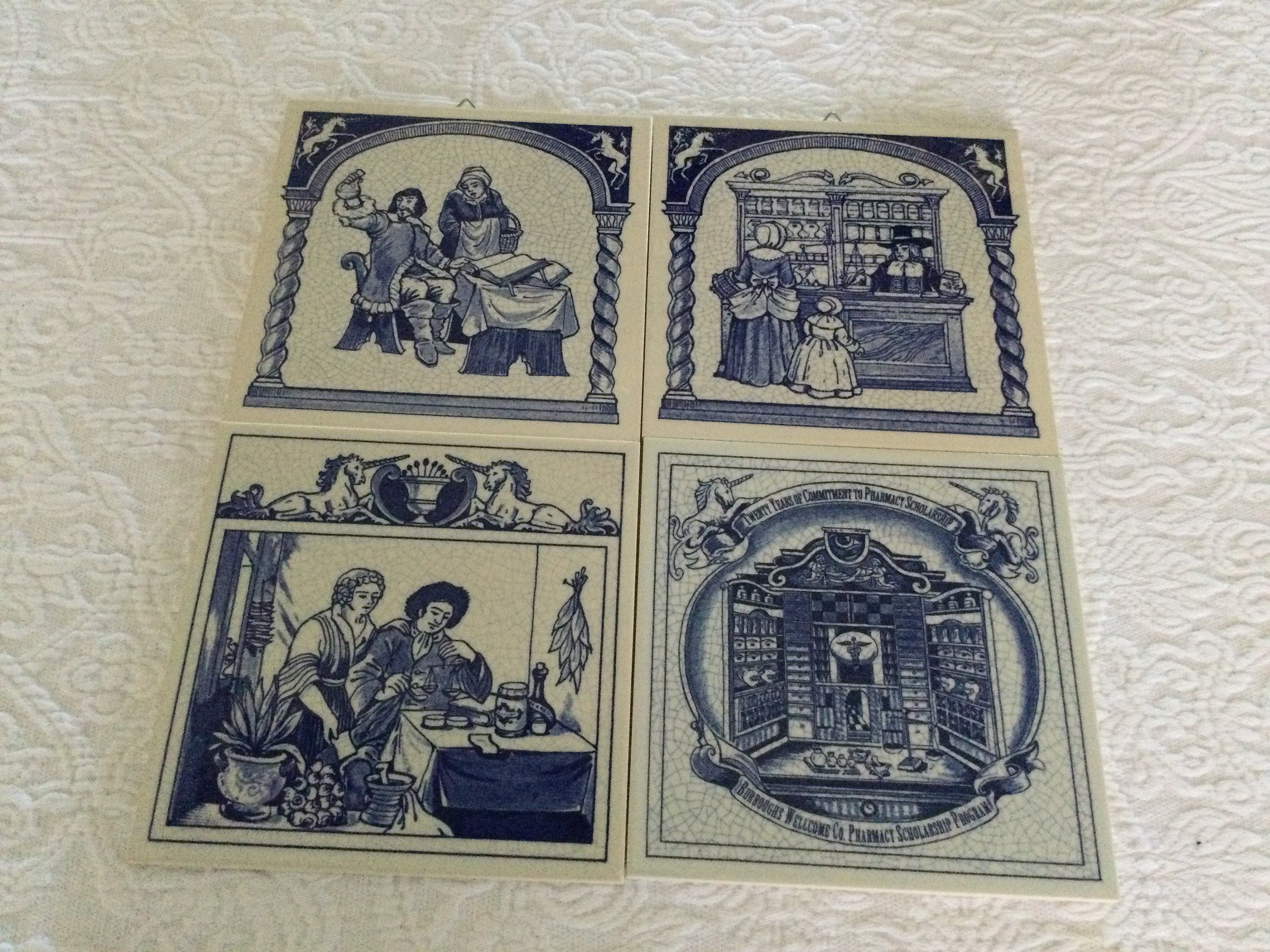 Seven Vintage Ceramic Tiles Replicas of the 17-century Dutch Pill Delft ...