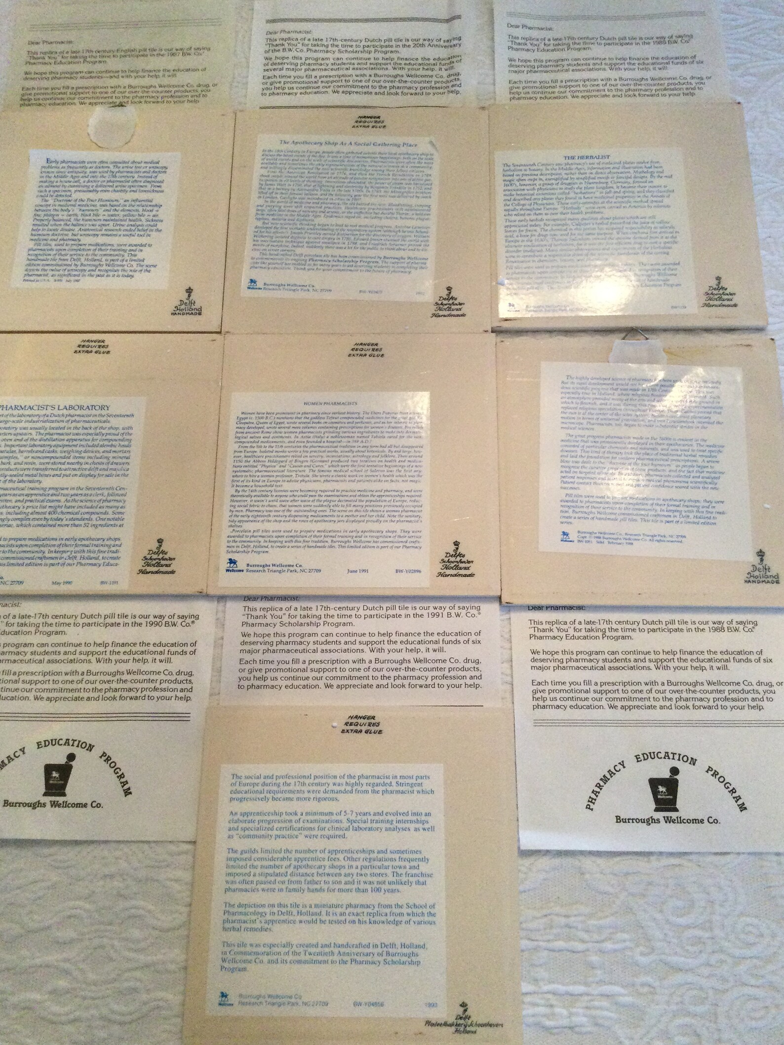 Seven Vintage Ceramic Tiles Replicas of the 17-century Dutch Pill Delft ...