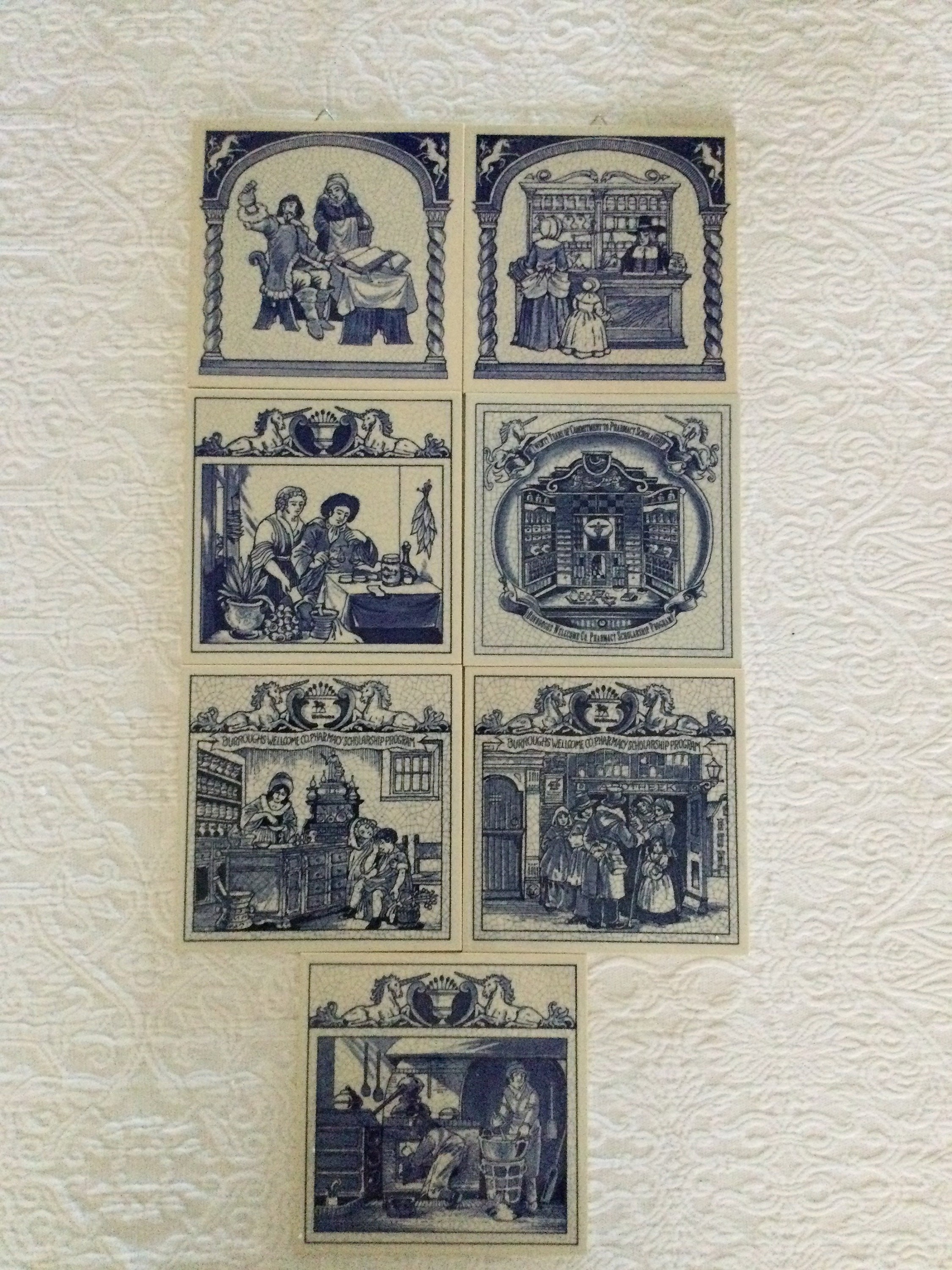 Seven Vintage Ceramic Tiles Replicas of the 17-century Dutch Pill Delft ...