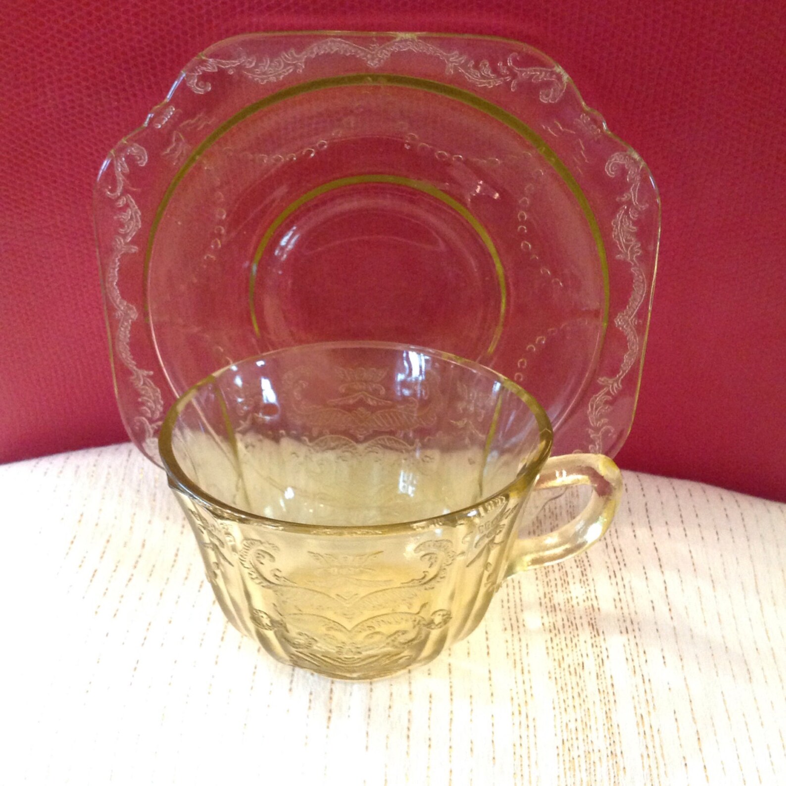 Vintage, Depression Glass Madrid Pattern, Cups and Saucers, - Etsy