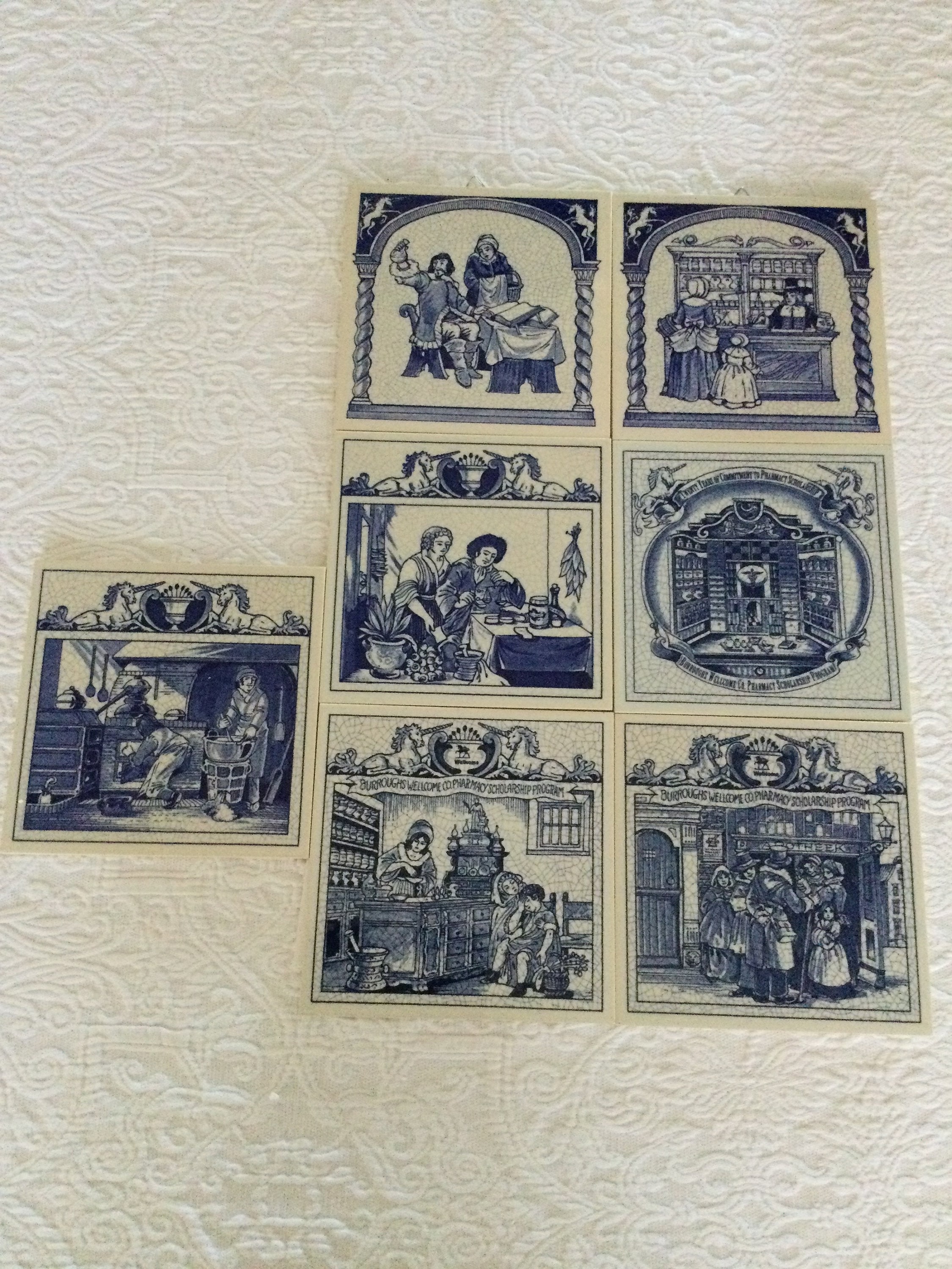 Seven Vintage Ceramic Tiles Replicas of the 17-century Dutch Pill Delft ...