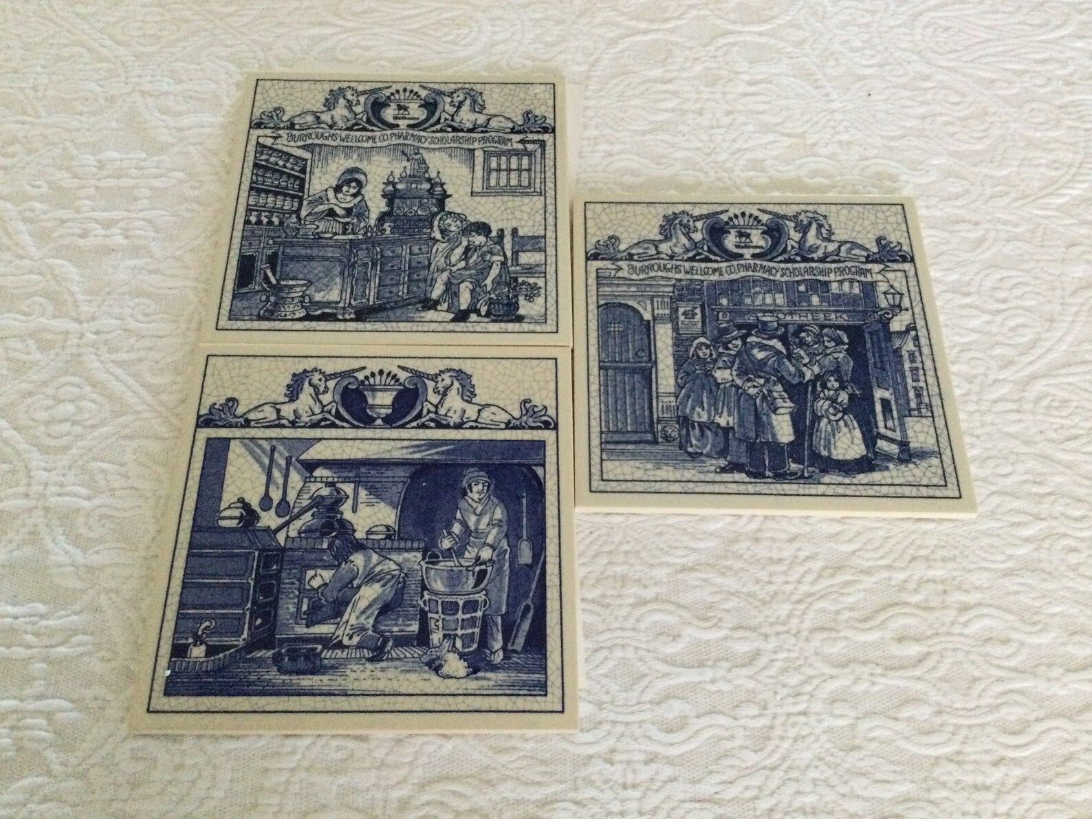 Seven Vintage Ceramic Tiles Replicas of the 17-century Dutch Pill Delft ...