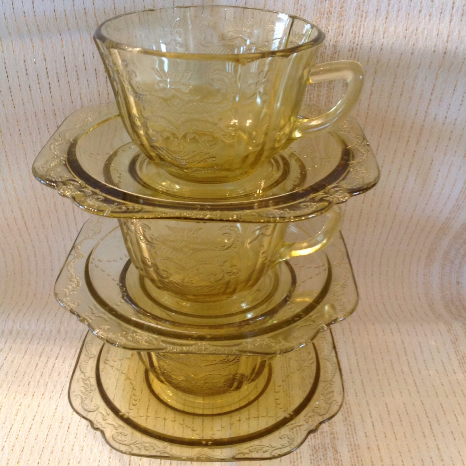 Vintage, Depression Glass Madrid Pattern, Cups and Saucers, - Etsy