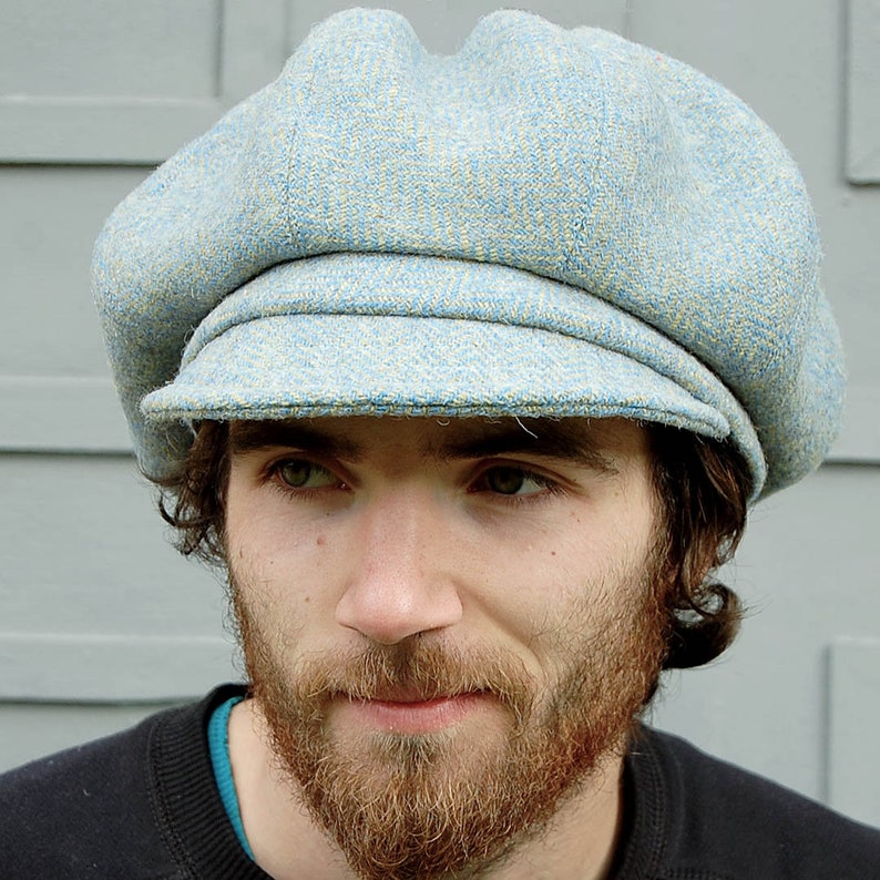Handmade Harris Tweed Baker boy cap in pale blue herringbone | Etsy