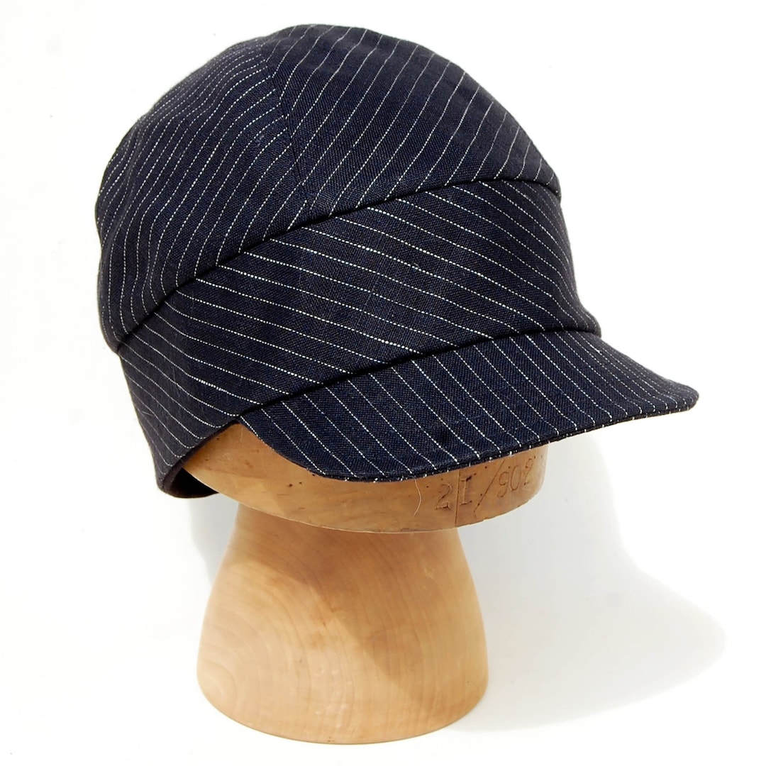 Black Linen Cap With White Pinstripe Zutgigi - Etsy