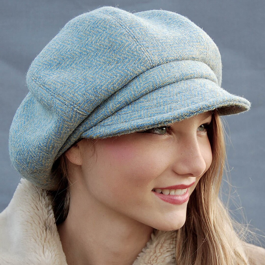 Handmade Harris Tweed Baker Boy Cap in Pale Blue Herringbone by Zuthats ...