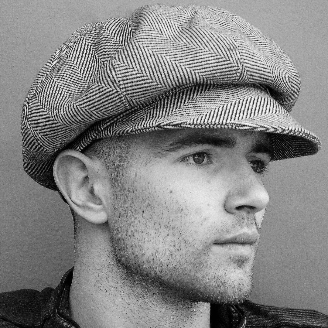 Tweed Newsboy Cap With Large Brim in Navy Vintage French Herringbone ...