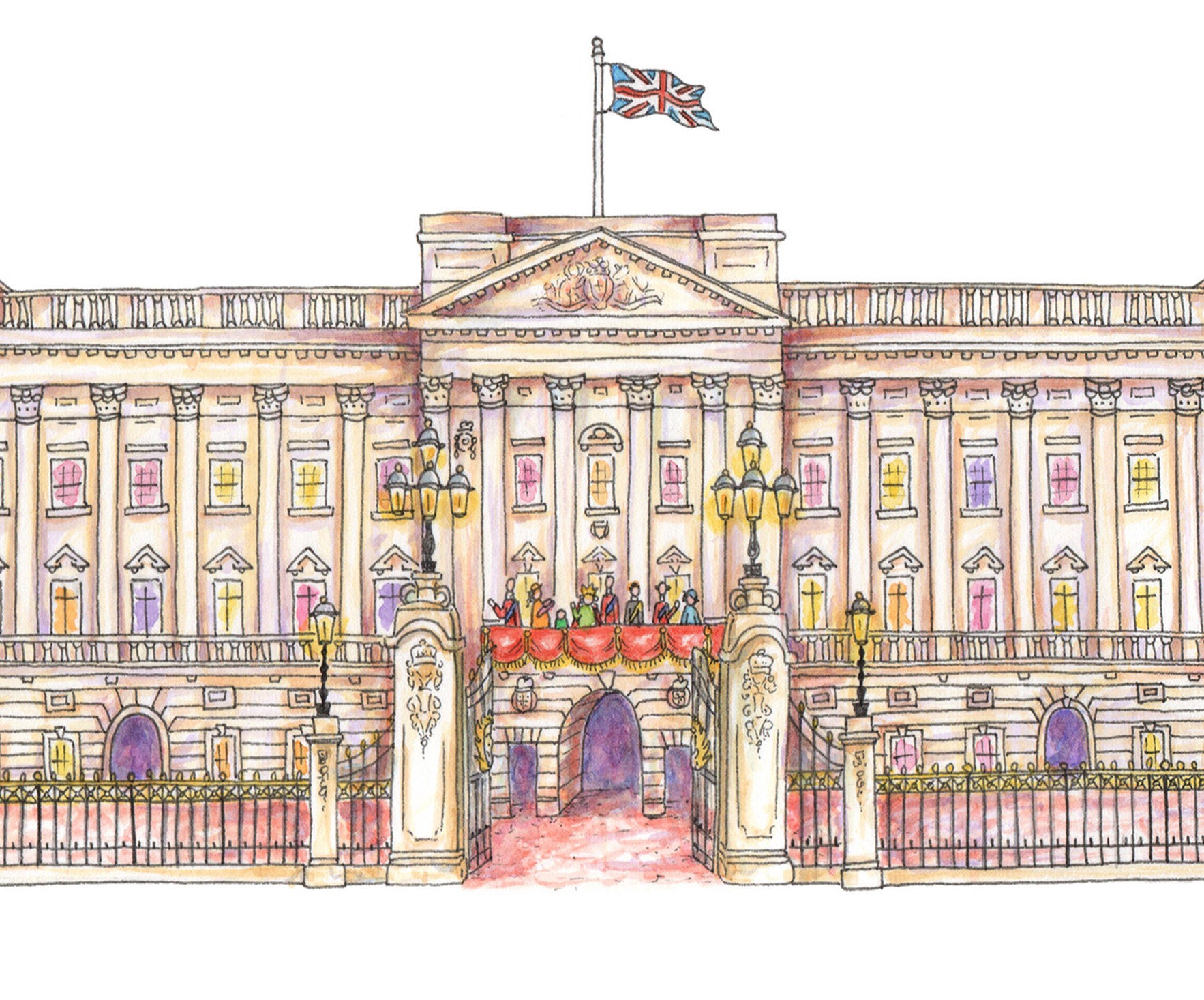 London Art Buckingham Palace Print - Illustrated Hand Drawn Watercolour ...