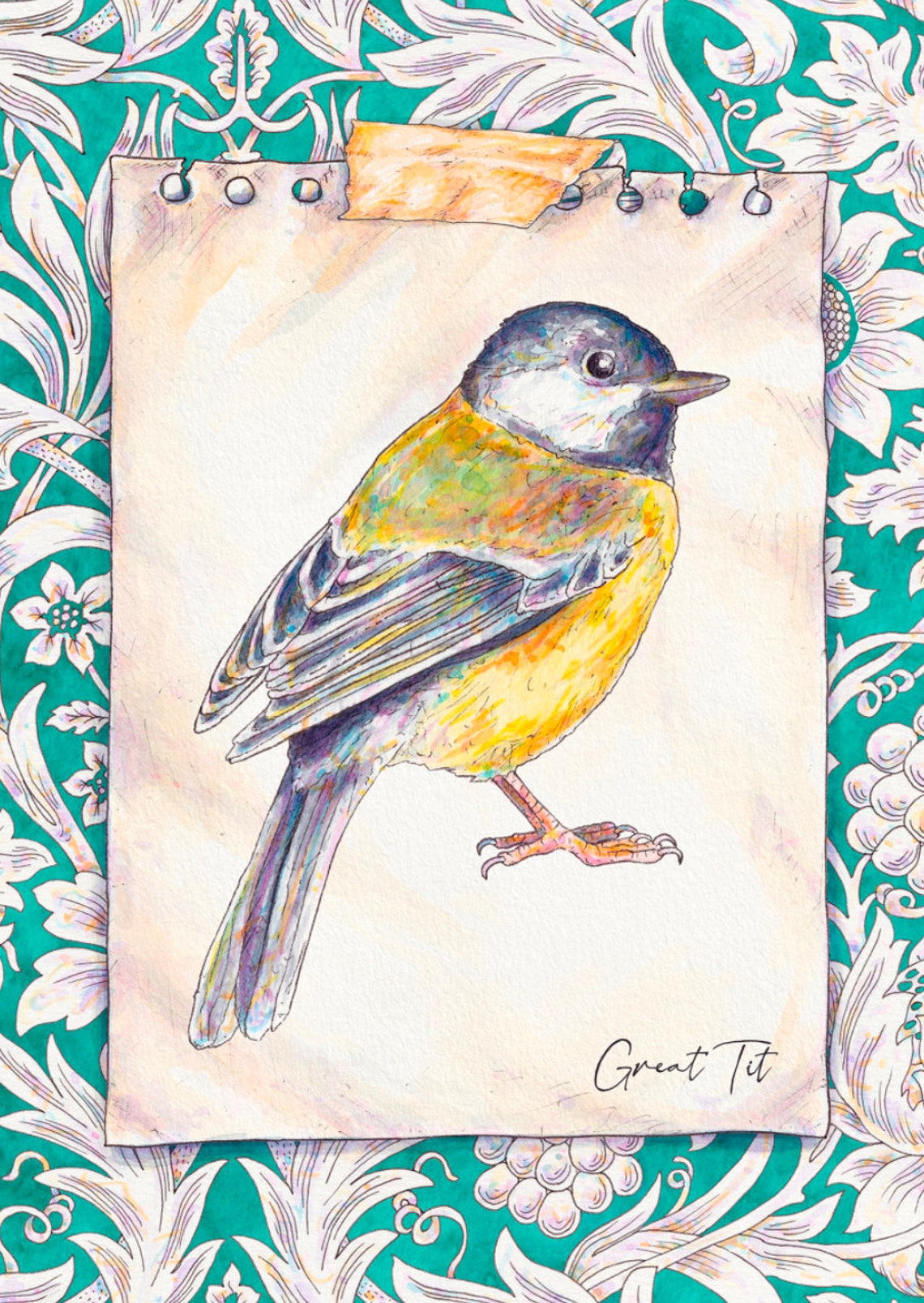 Great Tit Bird Print - Illustrated Watercolour British Art Print - Etsy