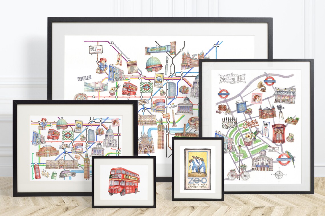 Notting Hill London Map Art Print Illustrated Watercolour - Etsy