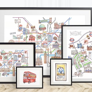 London Underground Tube Map Print - Hand Drawn Watercolour Painting ...