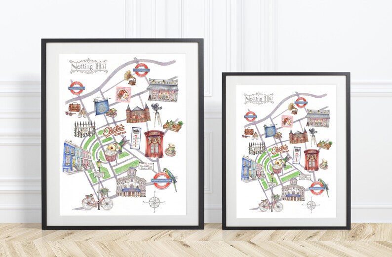 Notting Hill London Map Art Print Illustrated Watercolour - Etsy